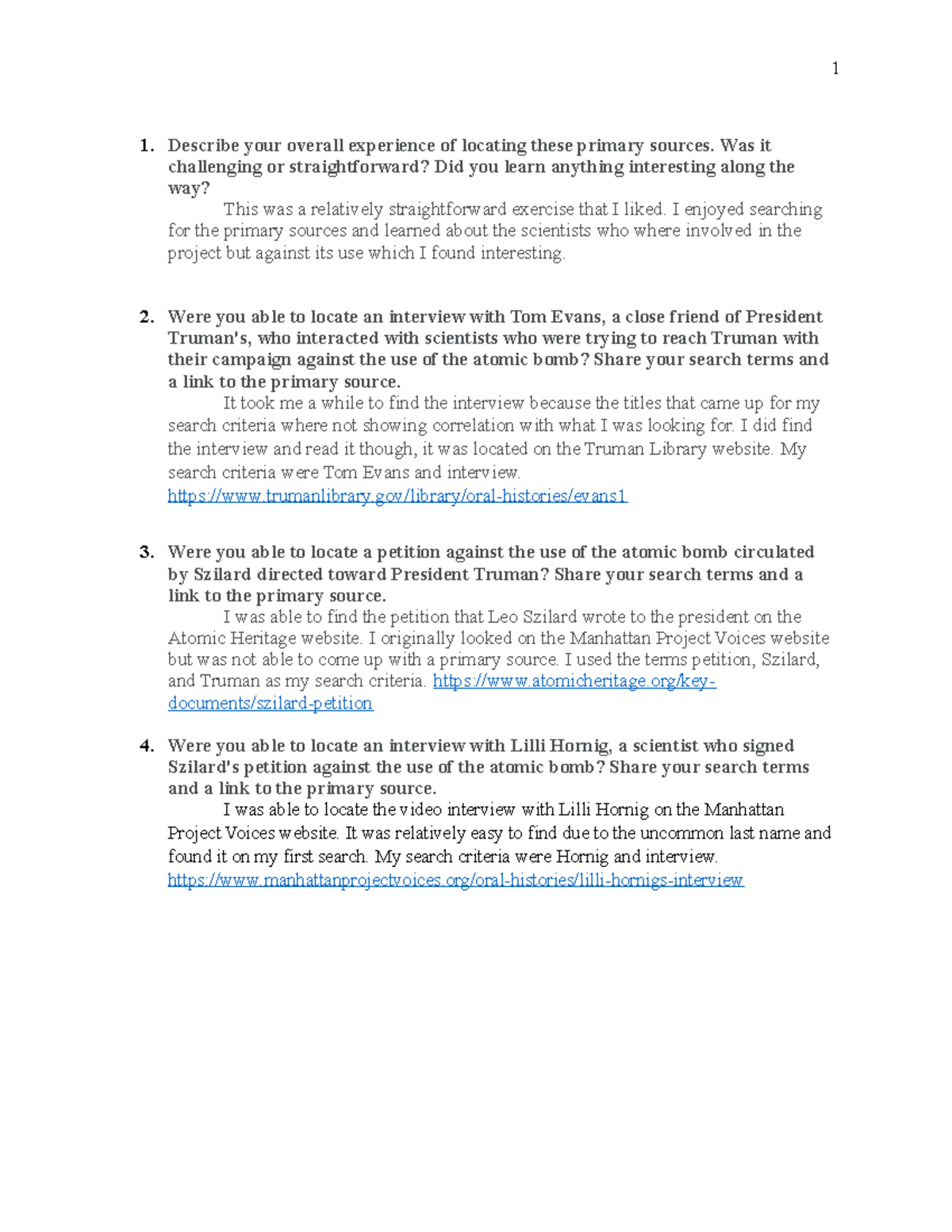 HIS 100 2-1 Assignment - 1 1. Describe your overall experience of ...