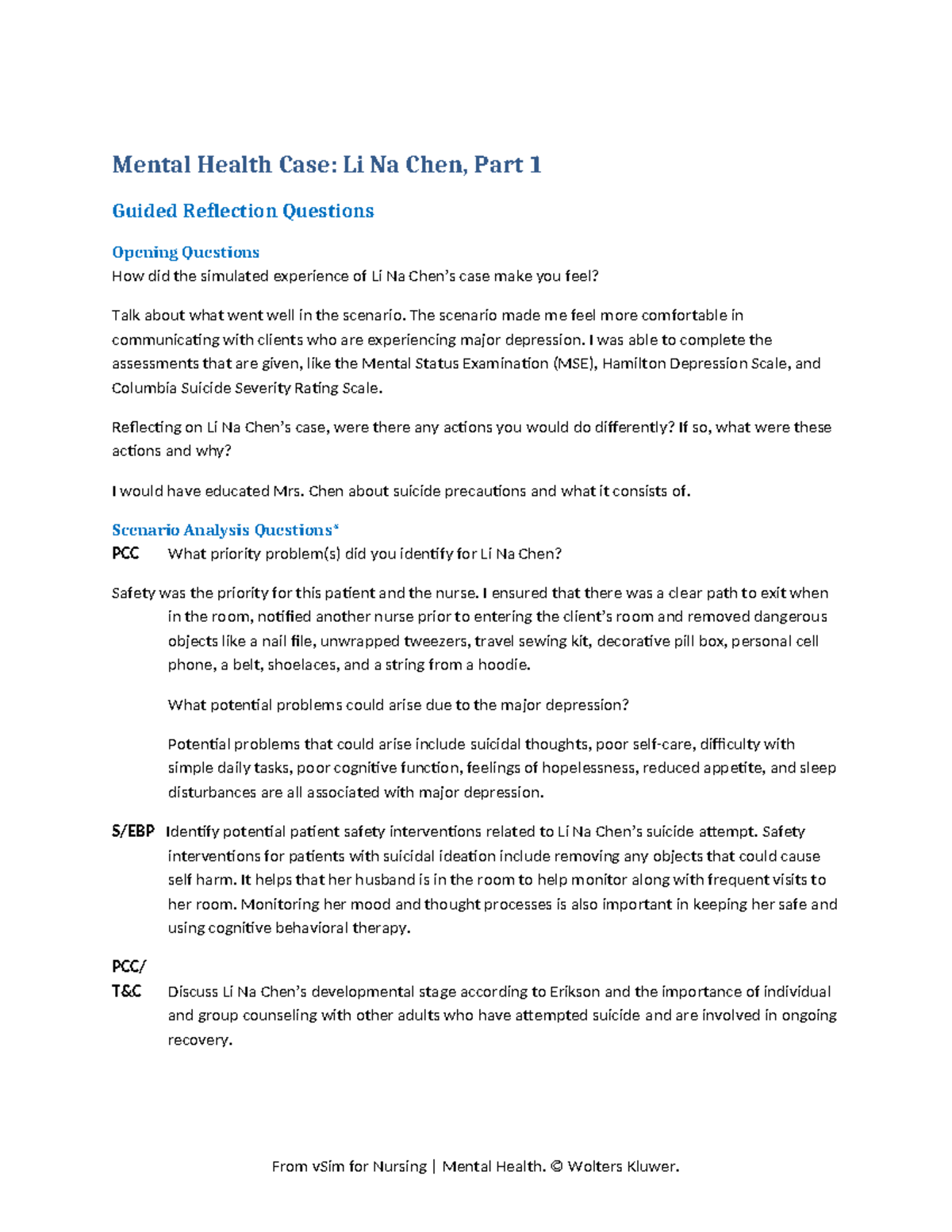 V Sim2 - Li Na Chen Guided Reflection Questions - Mental Health Case: Li Na Chen, Part 1 Guided ...