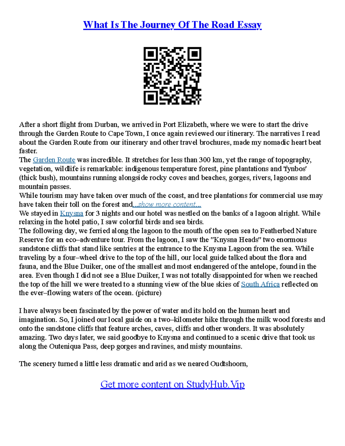 The Road Essays - What Is The Journey Of The Road Essay After a short ...