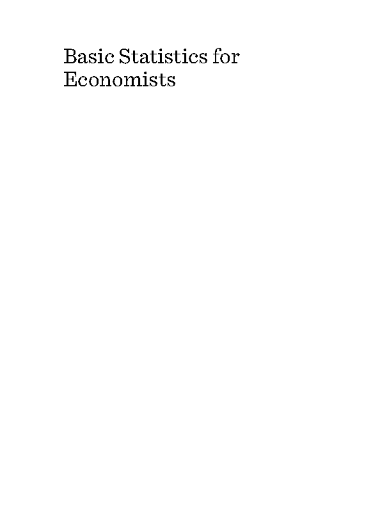 Basic statistics for economics - Basic Statistics for Economists Basic ...