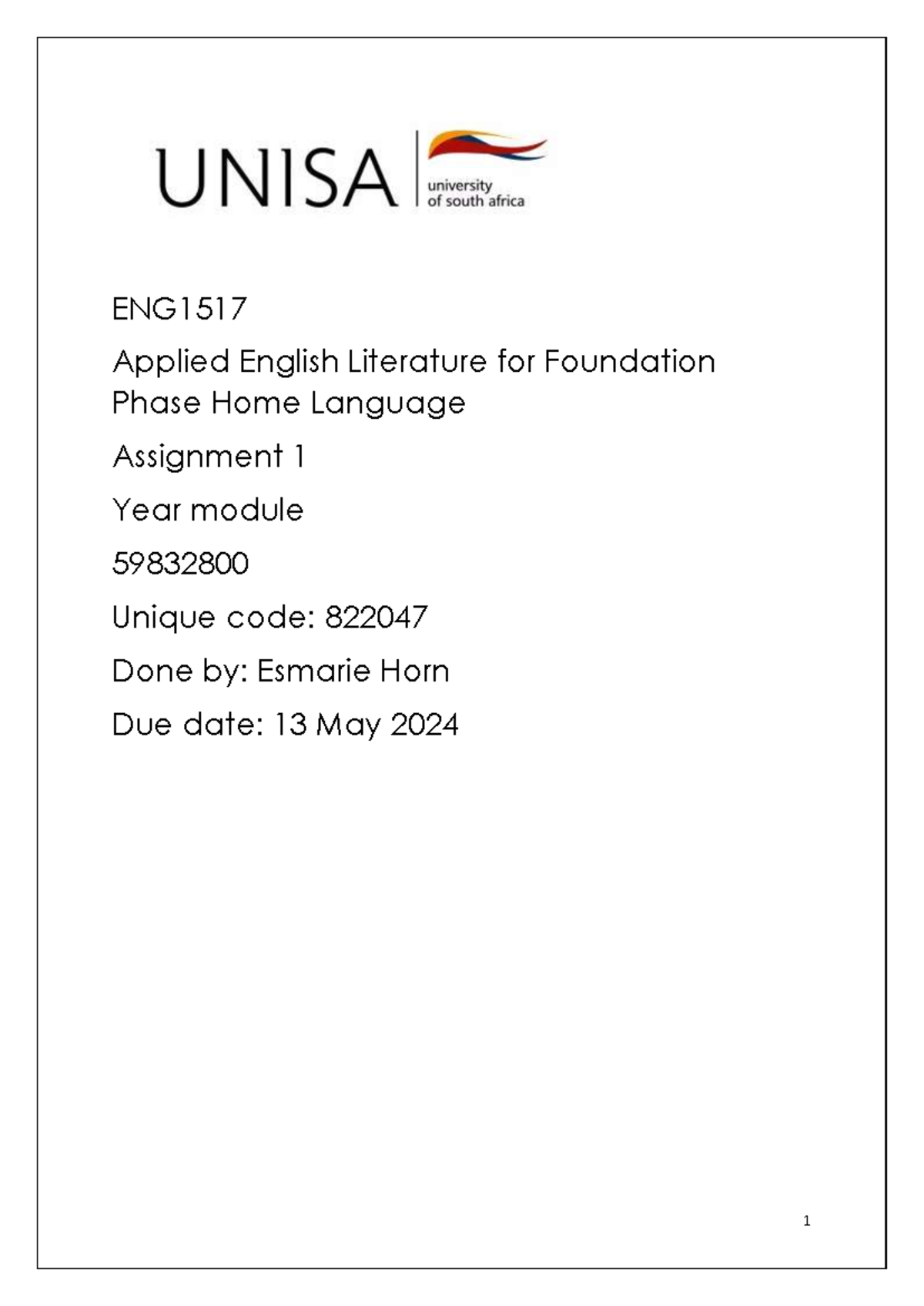 ENG1517 59832800 01 - First assignment - ENG Applied English Literature ...