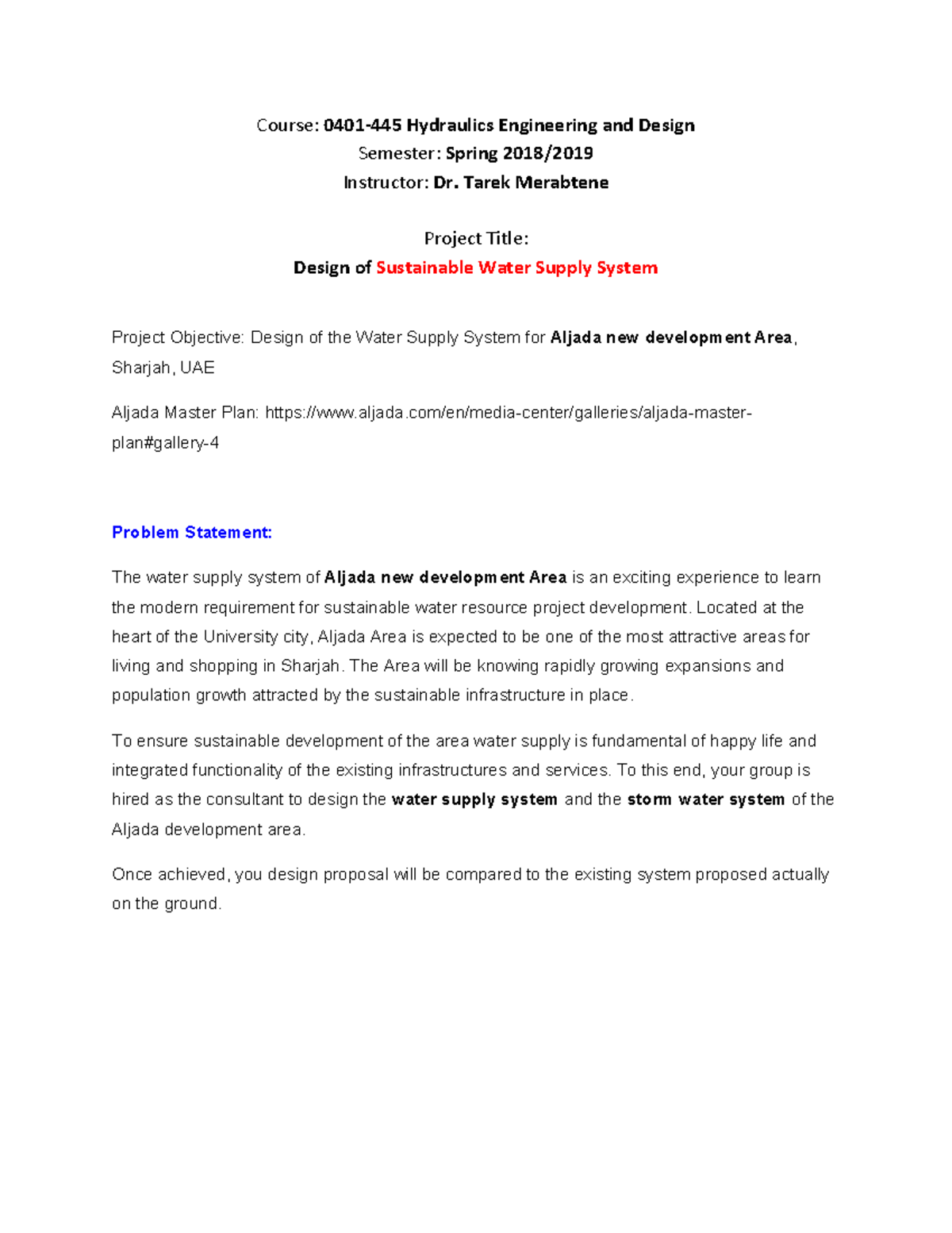 2021 Design of Water Supply Systems - Course: 0401 -445 Hydraulics ...