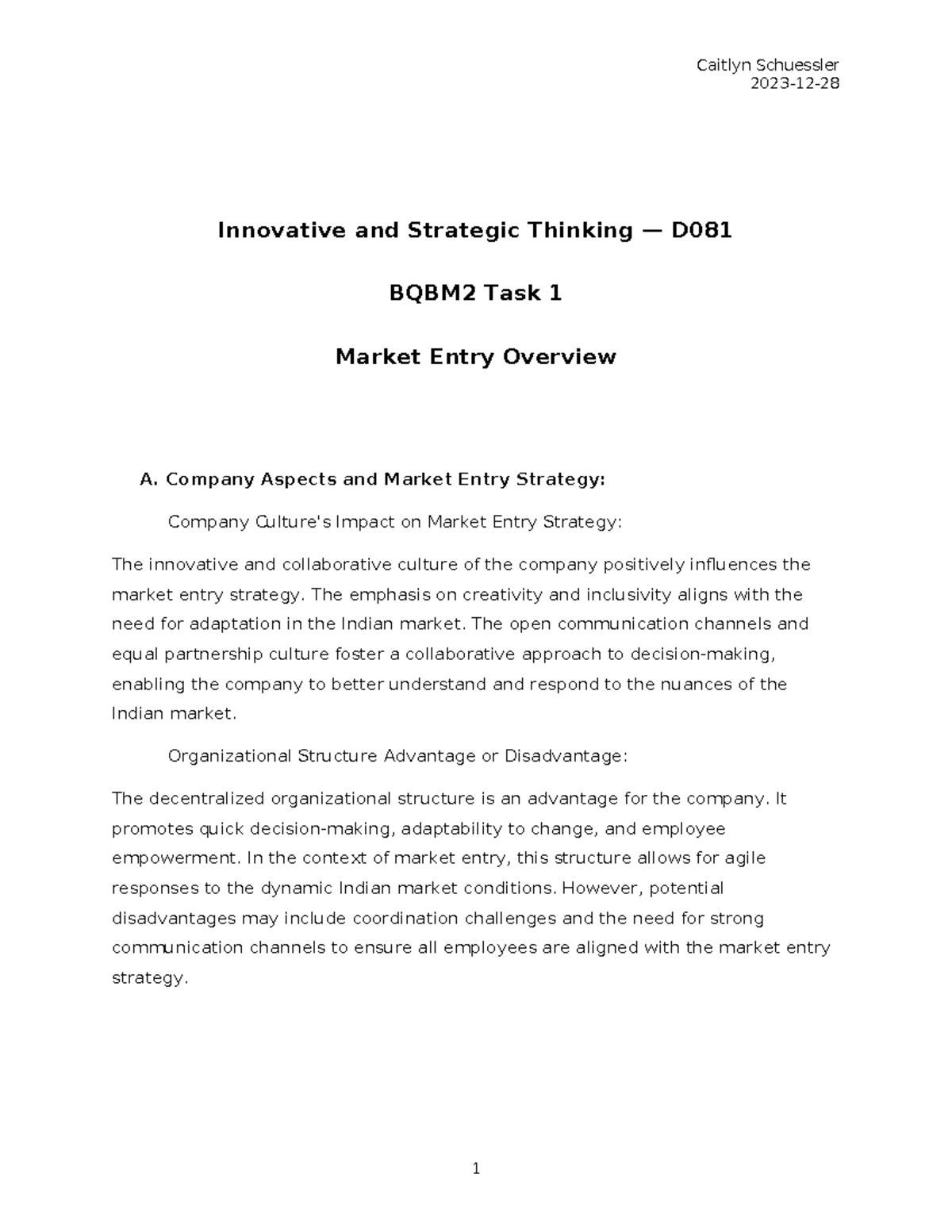 D081, BQBM2 - Task 1 - 2023-12- Innovative and Strategic Thinking — D ...