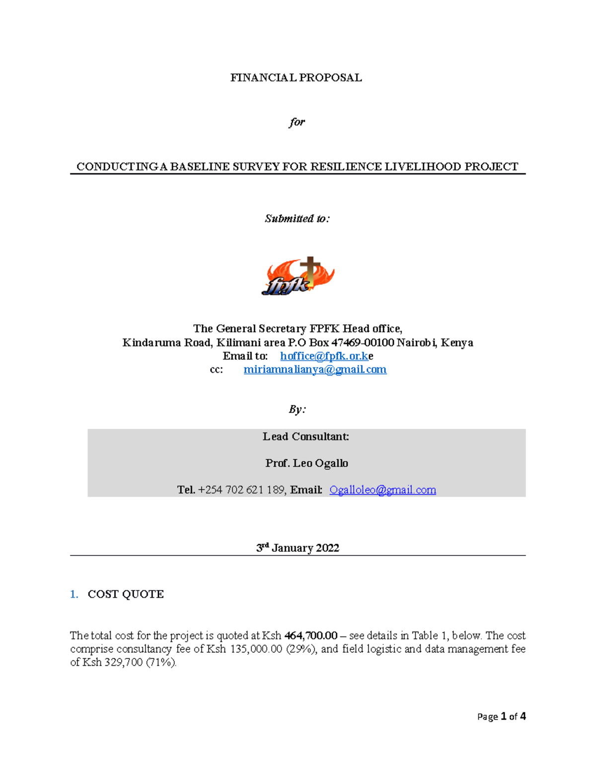 2. Financial Proposal on Livelihood Baseline Survey - FINANCIAL ...