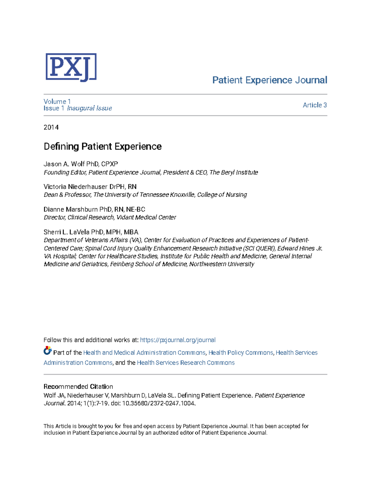 Defining Patient Experience - Patient Experience JournalPatient ...