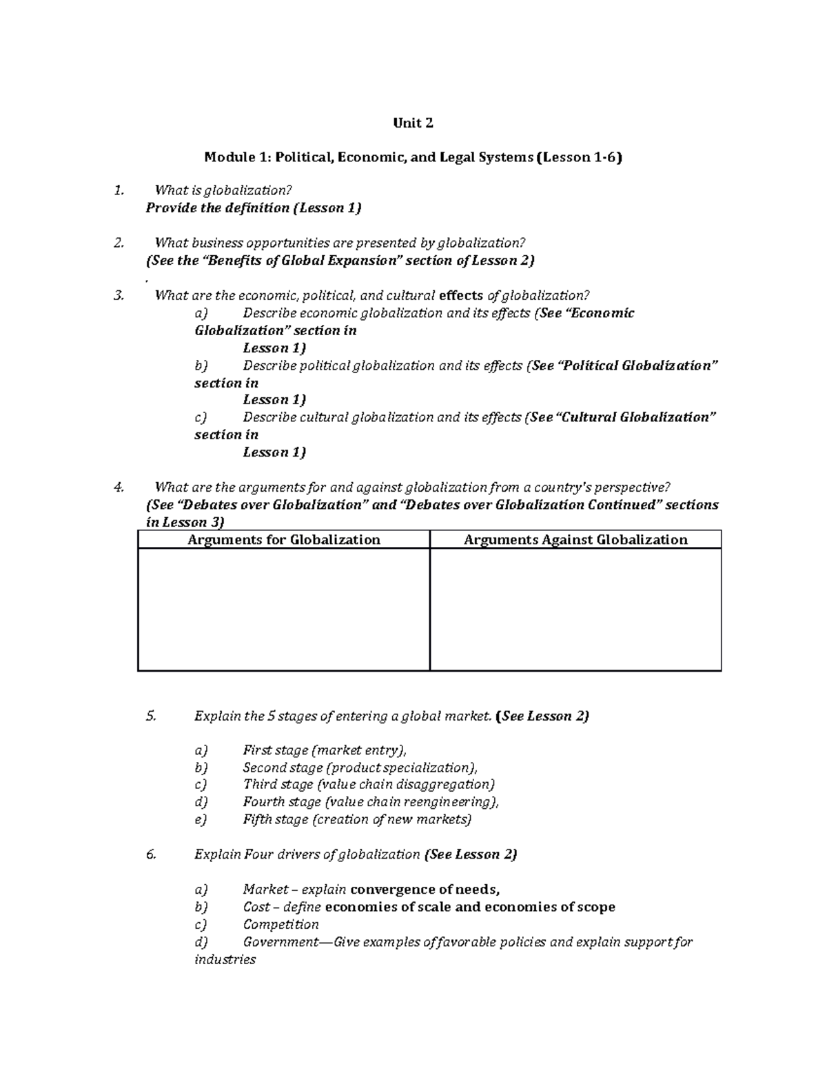 D080 Study Guide - Unit 2 Module 1: Political, Economic, and Legal ...