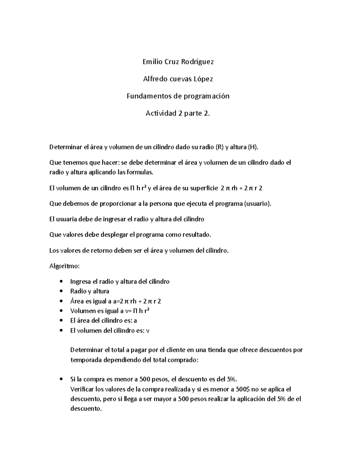 Actividad 2 fundamentos de programacion parte 2 - Emilio Cruz Rodríguez ...