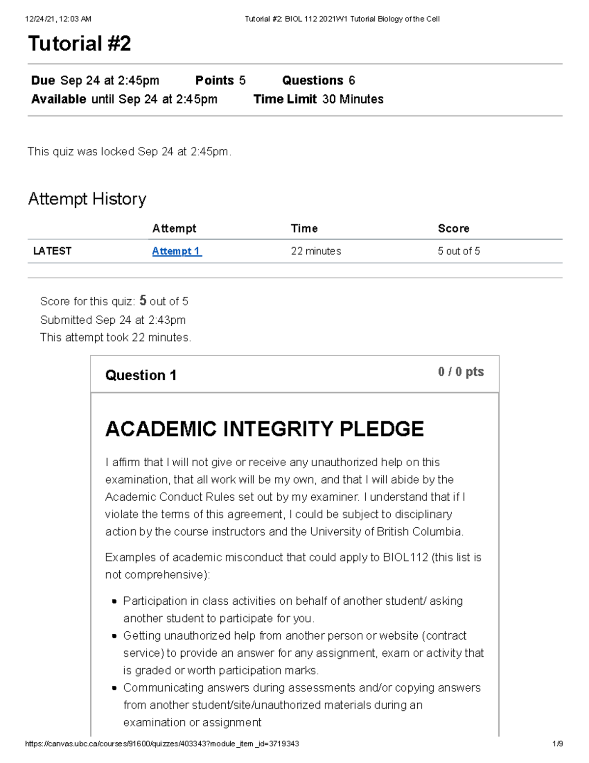 Tutorial #2 BIOL 112 2021W1 Tutorial Biology of the Cell - Tutorial Due ...