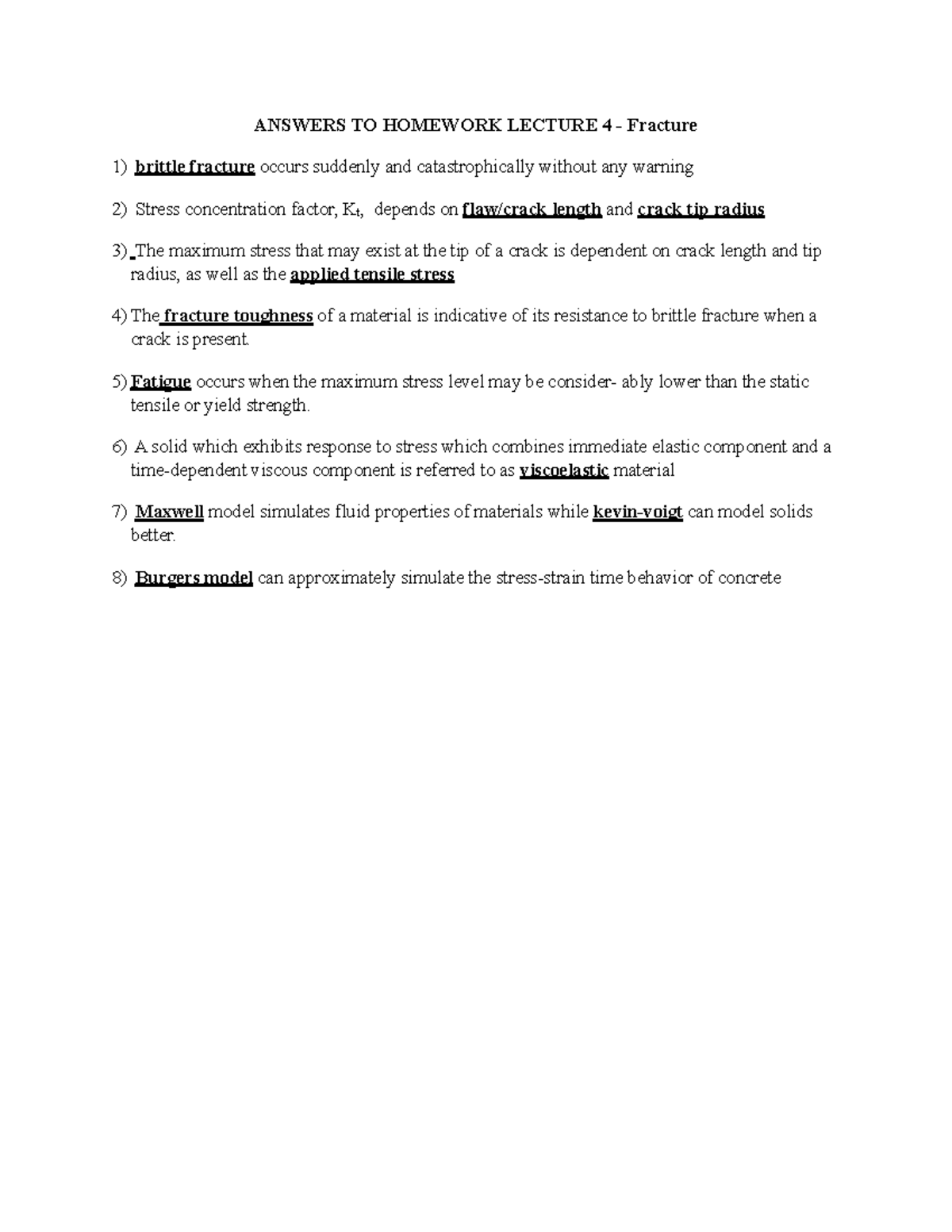 Compulsory declarations lecture 4 answers - ANSWERS TO HOMEWORK LECTURE 4 - Fracture brittle ...