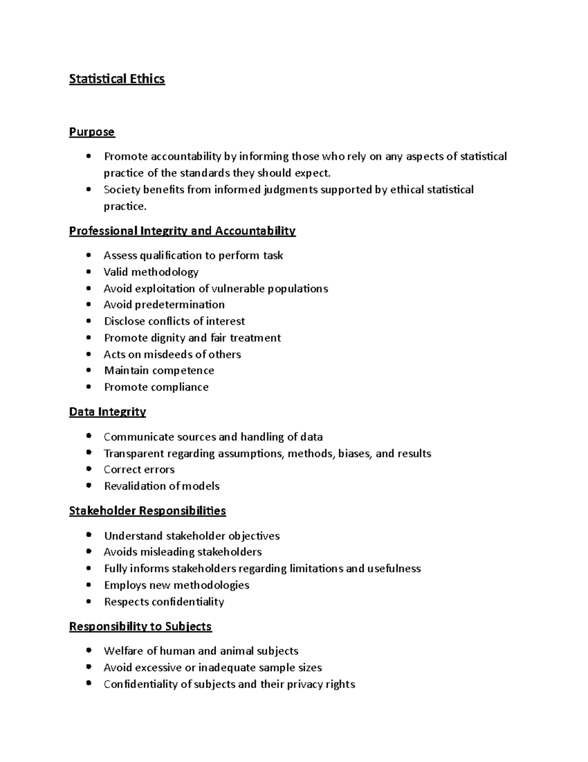 Statistical Ethics- Business Ethics - Statistical Ethics Purpose ...