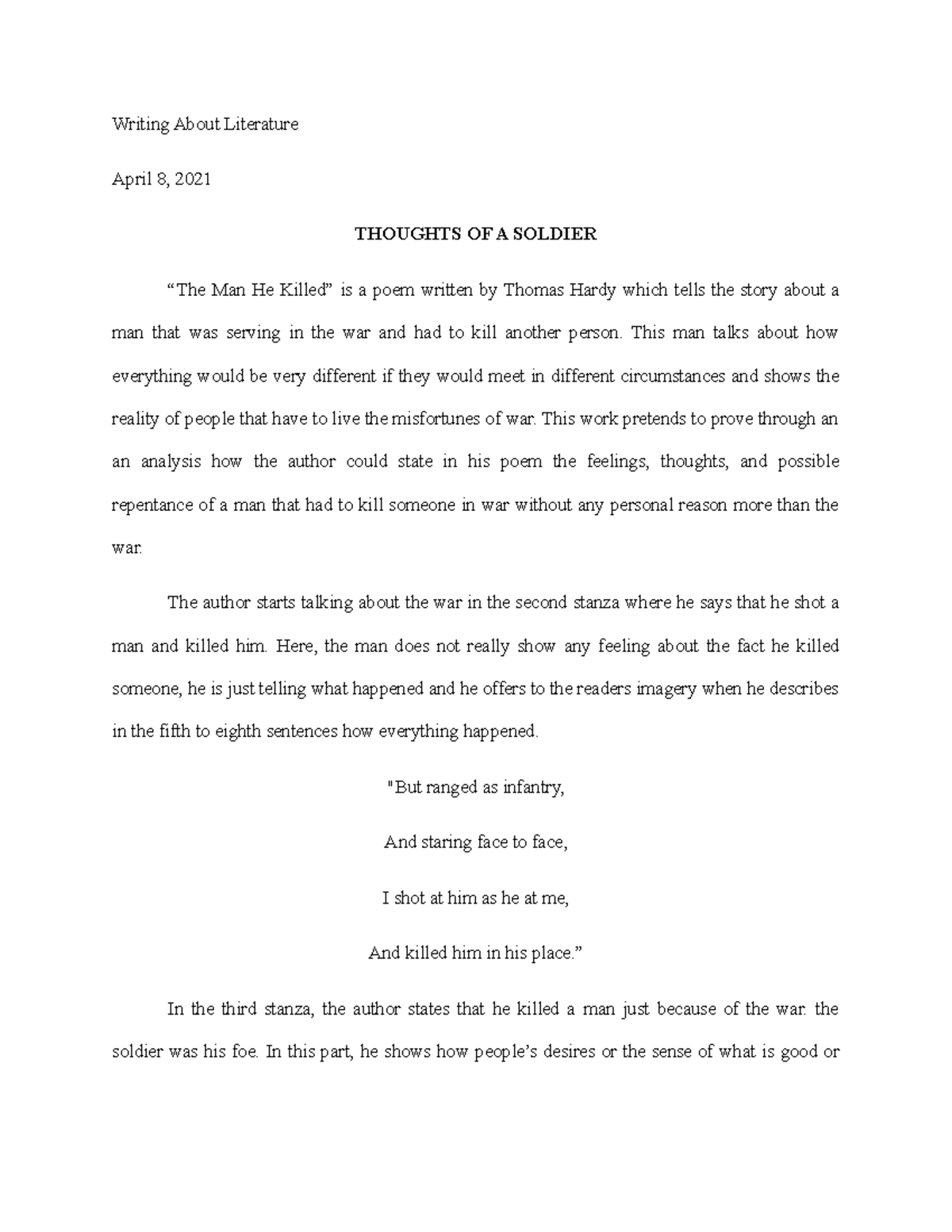 ANALISIS: THE MAN HE KILLED - Writing About Literature April 8, 2021 ...