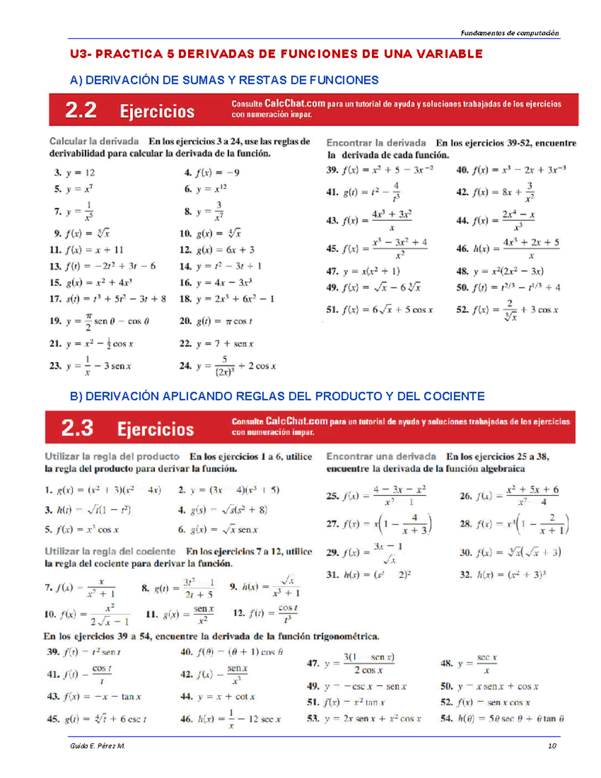 Practica 5 Derivadas DE Funciones DE UNA Variable - Matematicas ...