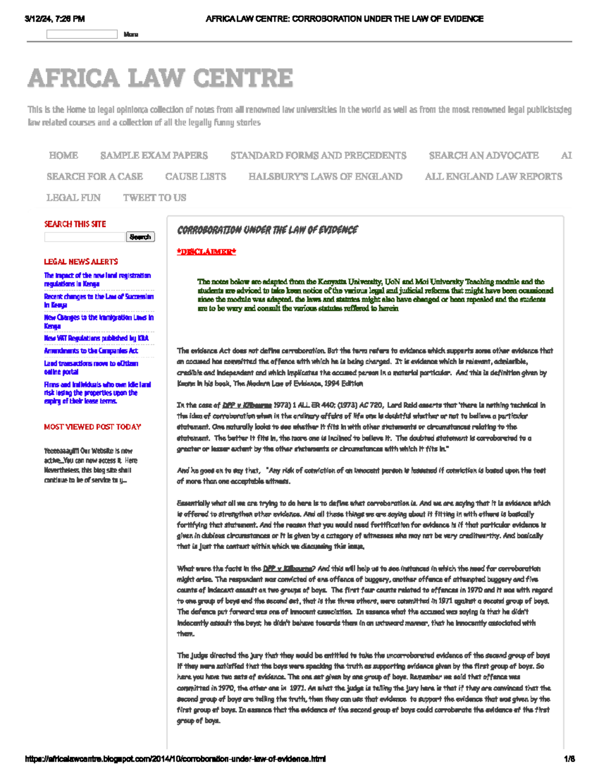 Corroboration in law of evidence - evidence law - Studocu