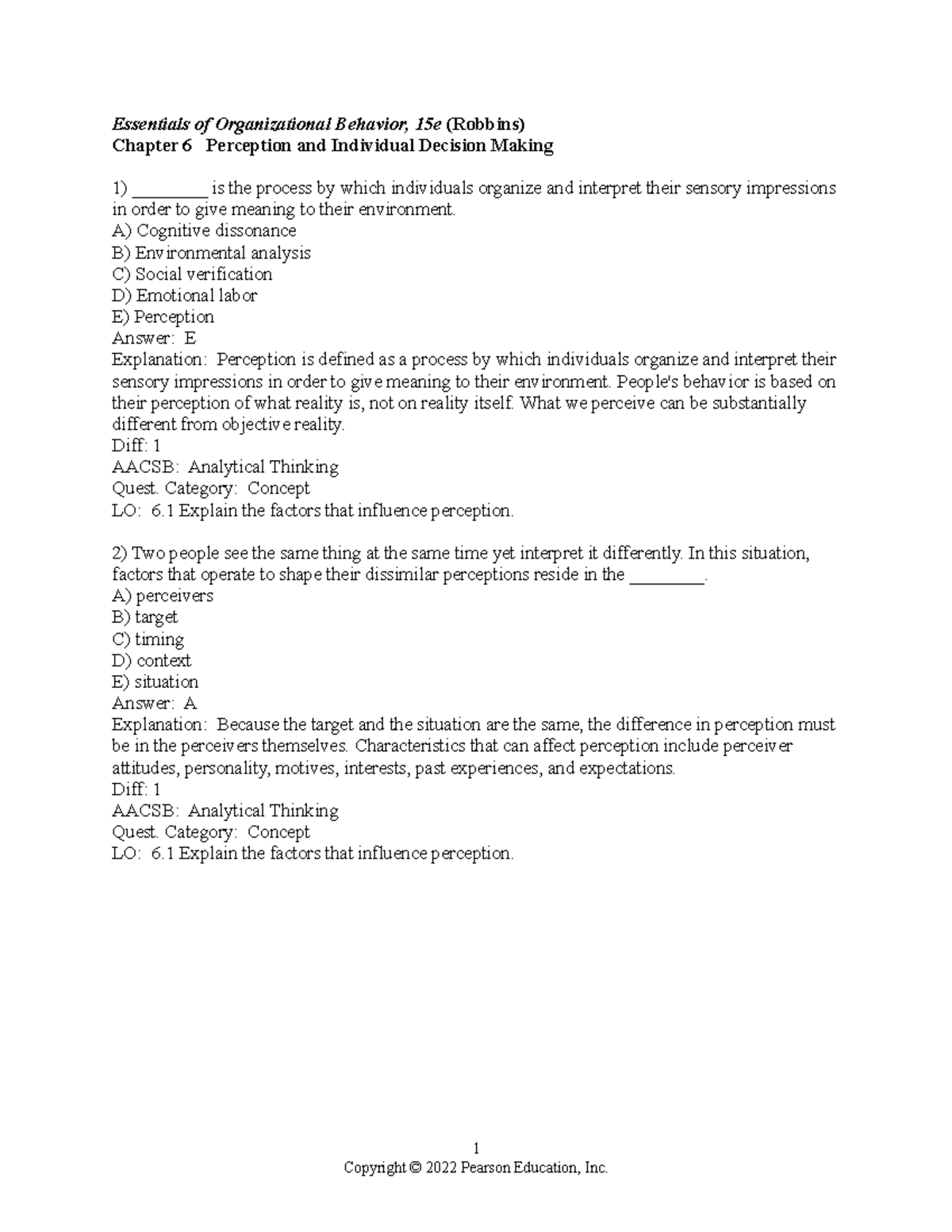 Robbins eob15 tb CH6 for OB TEST BEANK - Essentials of Organizational ...