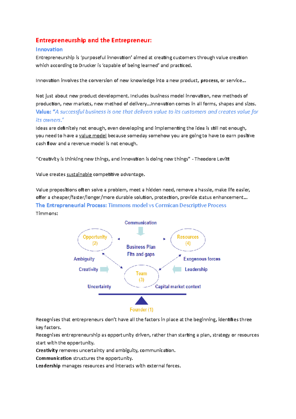 Lecture 1 Summary - Entrepreneurship and the Entrepreneur: Innovation ...