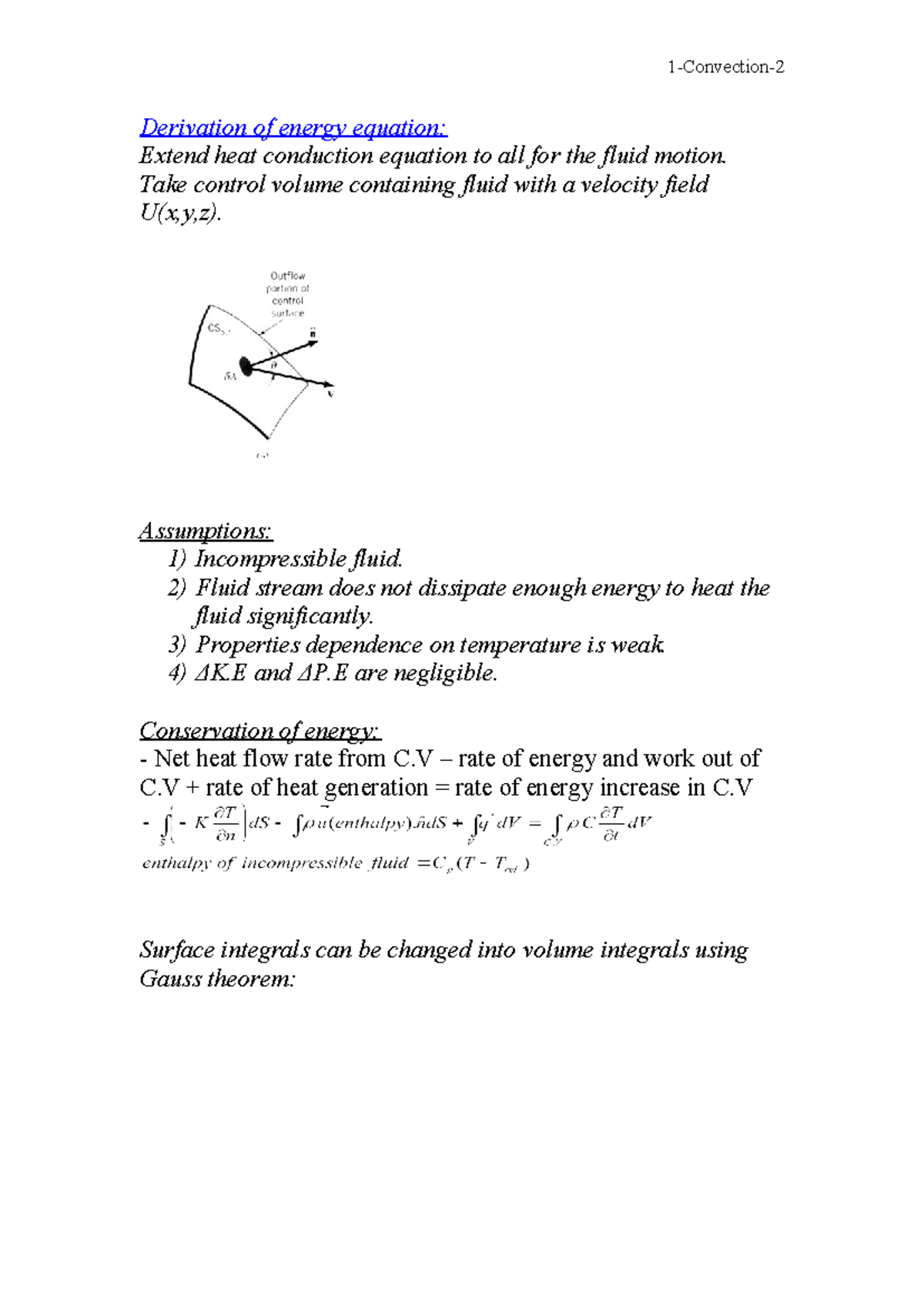 Convection-lecture 2 - notes - Derivation of energy equation: Extend ...