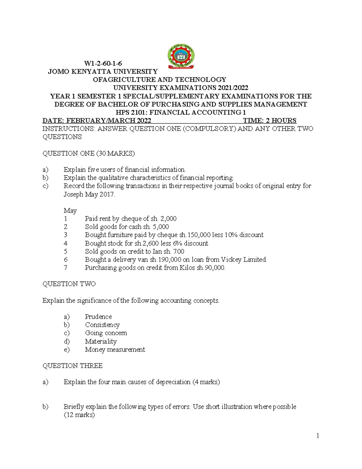 HPS 2101 Financial Accounting 1 (1)5 - W1-2-60-1- JOMO KENYATTA ...