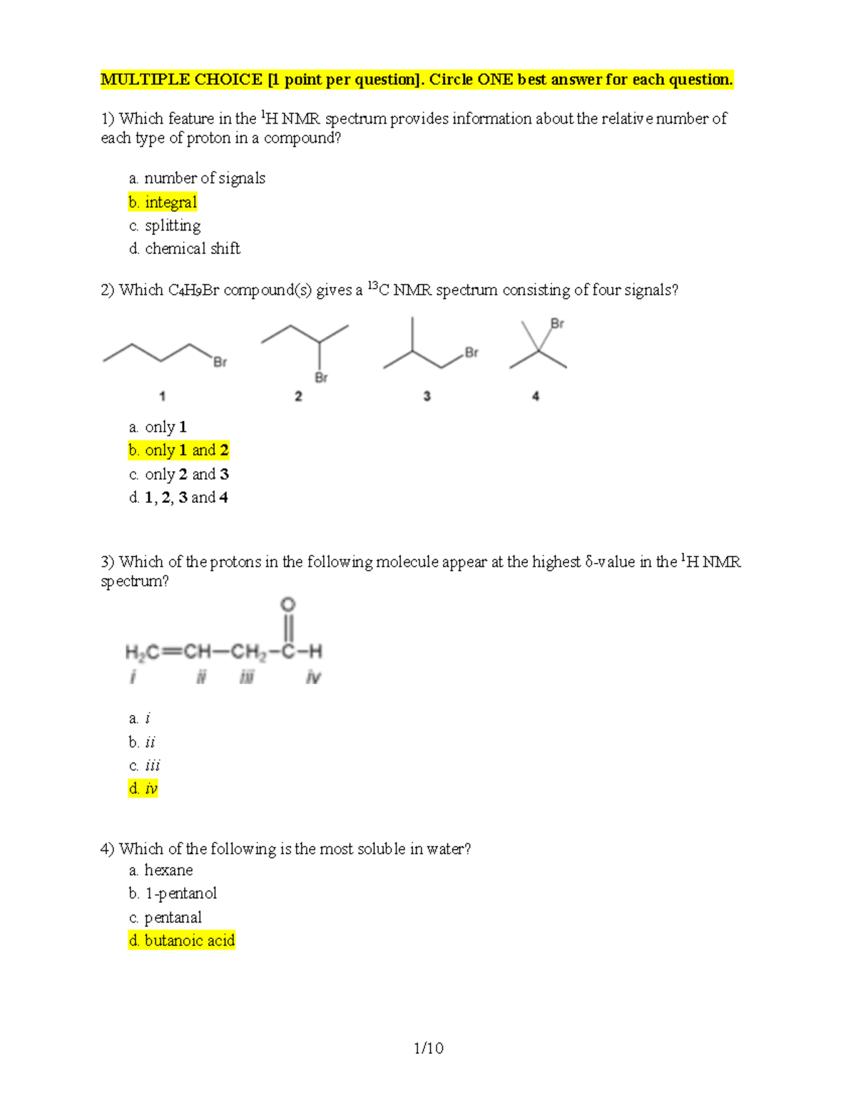 5 Sample exam-answers - Orgo - MULTIPLE CHOICE [1 point per question ...