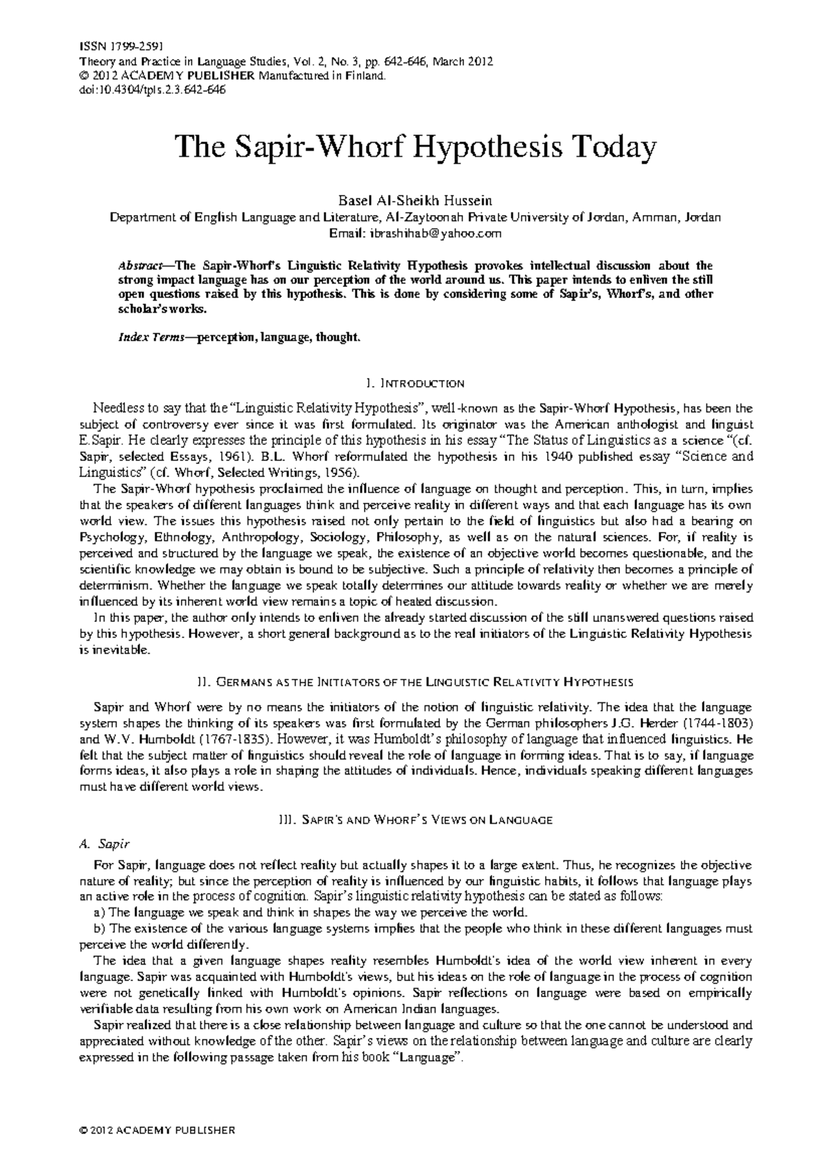 Sapir- Whorf Hypothesis - ISSN 1799- Theory and Practice in Language ...