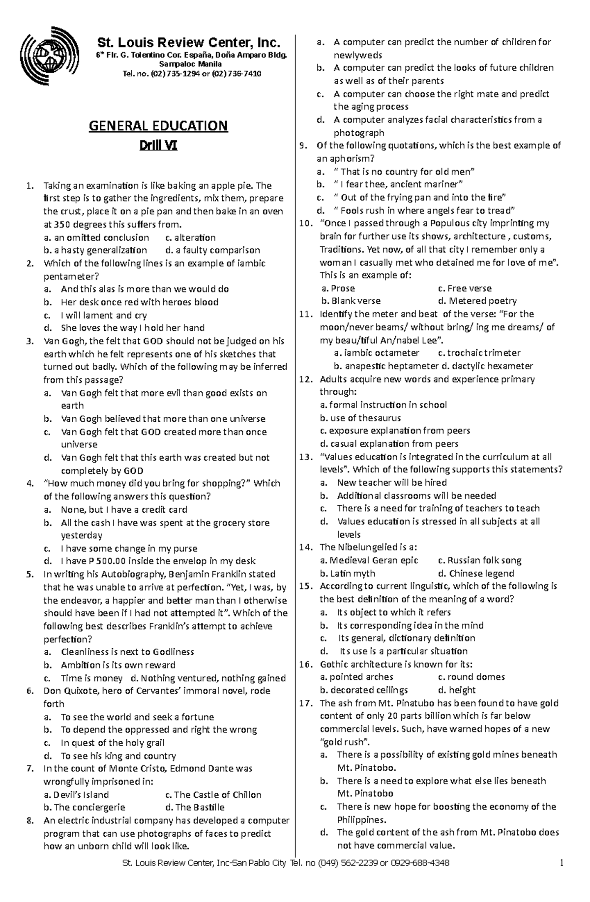 6 GEN ED. - Taking an examination is like baking an apple pie - St ...