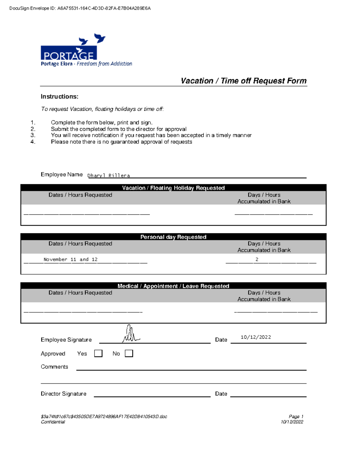 Vacation requests - Portage Elora - Freedom from Addiction Vacation ...