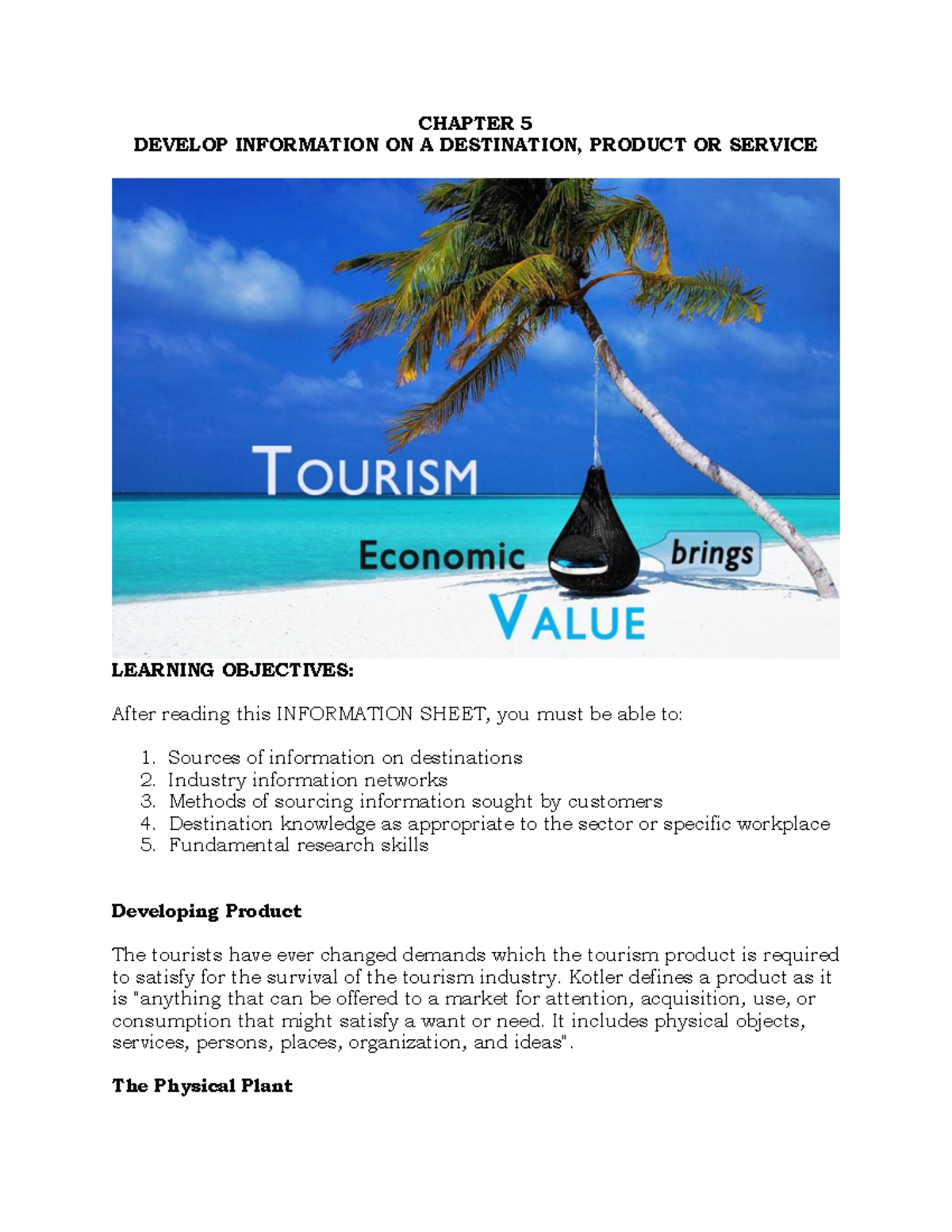 Chapter 5 Telep 07 - TOURISM - CHAPTER 5 DEVELOP INFORMATION ON A ...