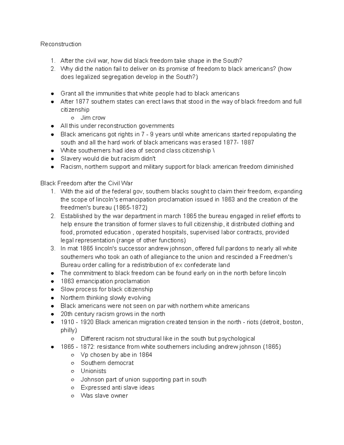 US History Reconstruction - Reconstruction After the civil war, how did ...