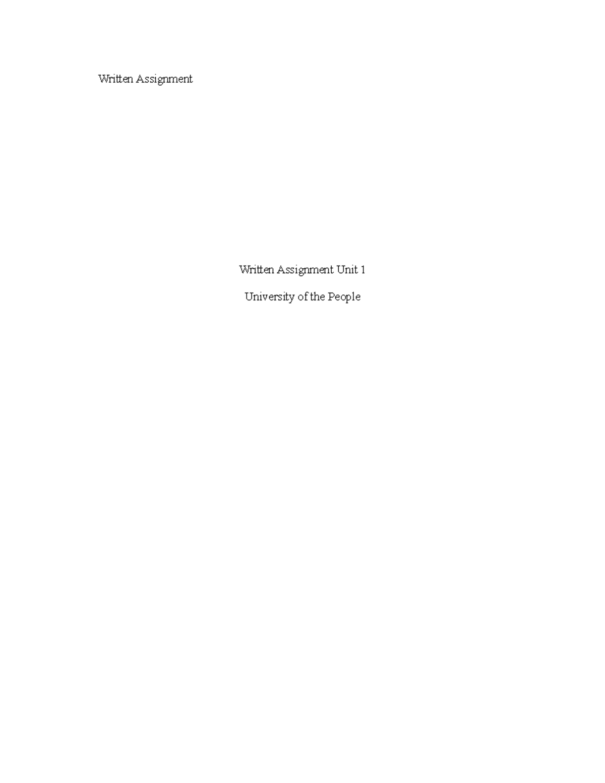 Written Assignment 1 HS 4510 - Written Assignment Written Assignment Unit 1 University of the ...