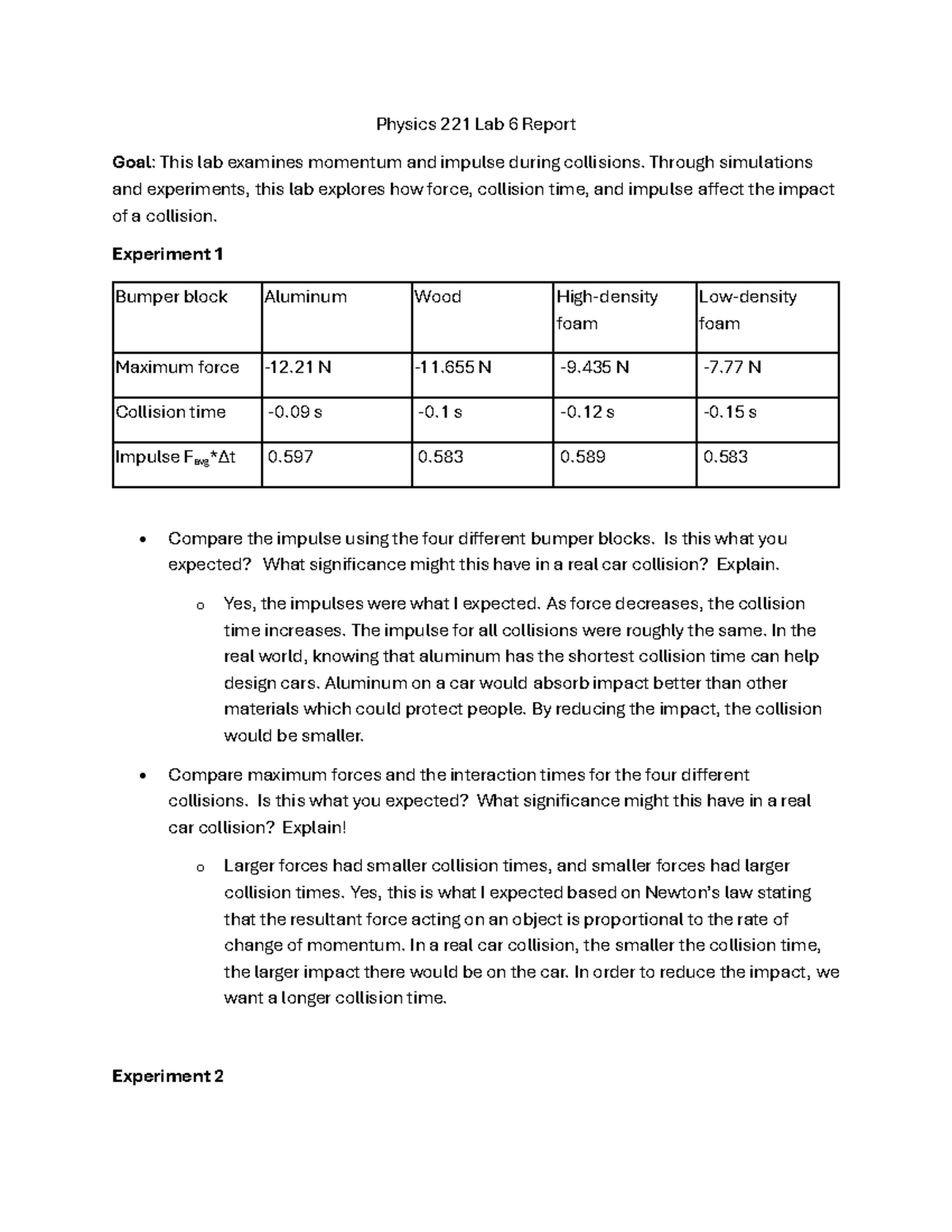 Physics 221 Lab 6, upload - Physics 221 Lab 6 Report Goal: This lab ...