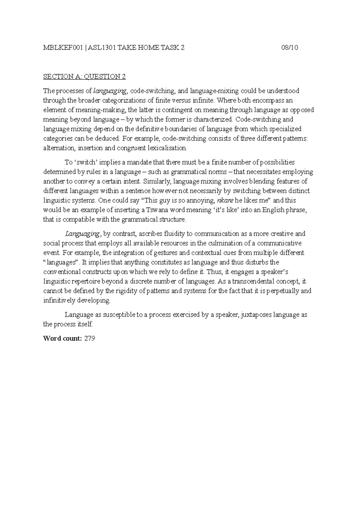 TAKE HOME TASK 2 - Where both encompass an element of meaning-making ...