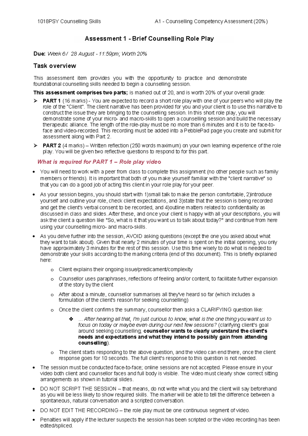 Assignment Criteria and sicriptions marking sheet - Assessment 1 ...