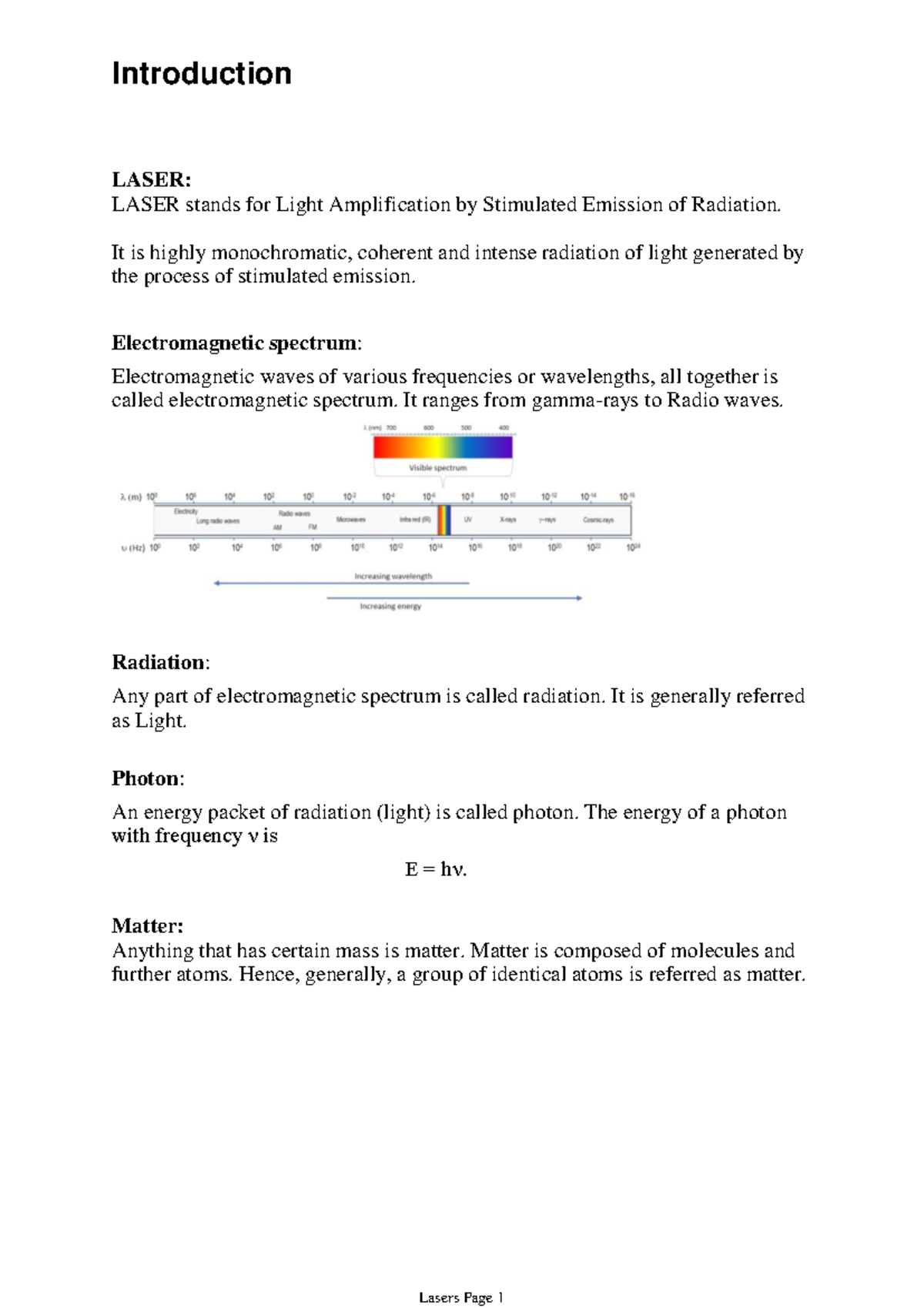 1a. Lasers - Notes - lugkyky - LASER: LASER stands for Light ...