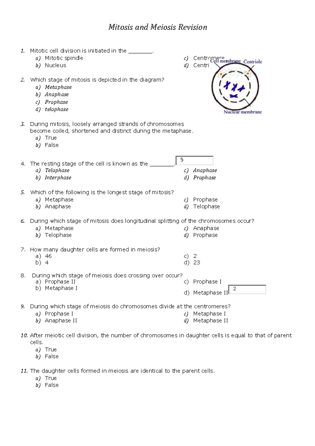 Mitosis and Meiosis Revision - Mitotic cell division is initiated in ...