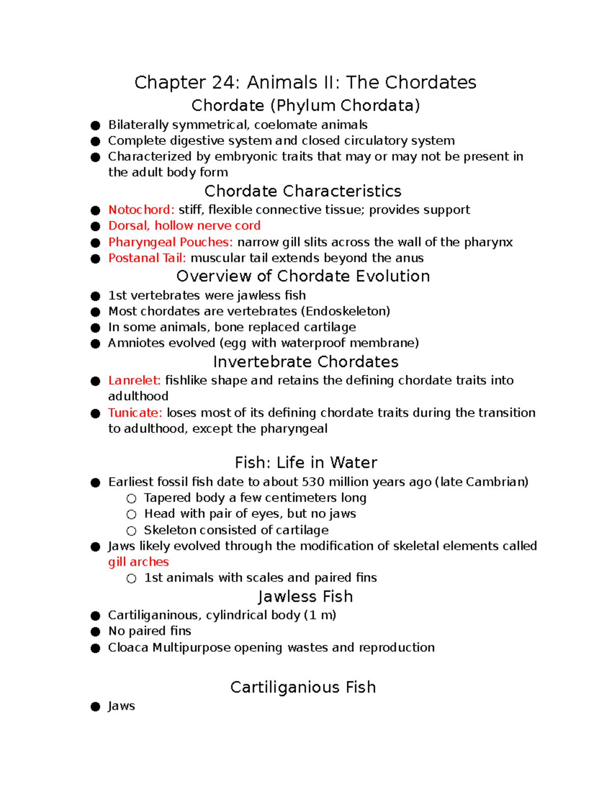 BIOL 101 Module 19 Notes Animals II The Chordates - Chapter 24: Animals ...