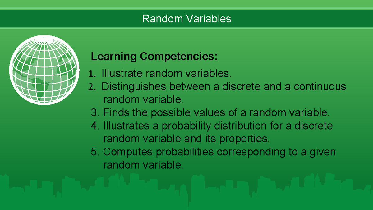 SP W1 Random-Variables - Random Variables Learning Competencies: Illustrate random variables ...