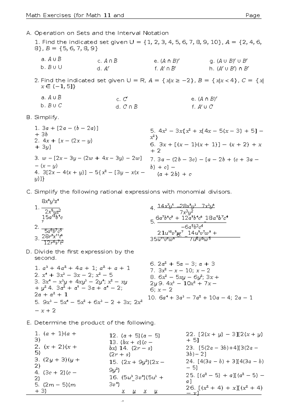 Reviewer college entrance exam - Math 17) 1 — − − − A. Operation on ...