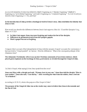 RQ Gospelof Luke - Reading Questions over the Gospel of Luke - Reading ...