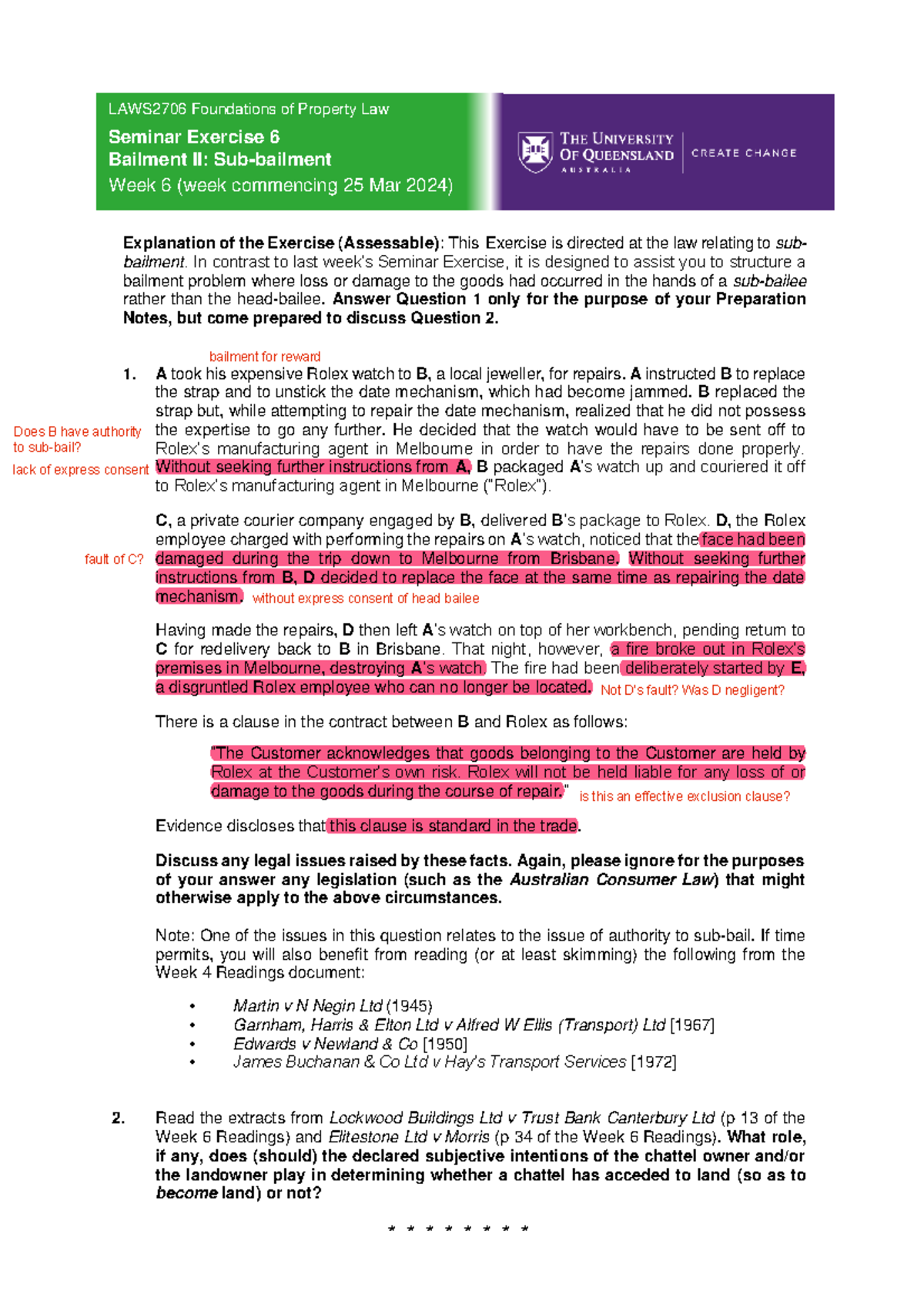 Seminar Exercise 6, 2024 - Explanation of the Exercise (Assessable ...