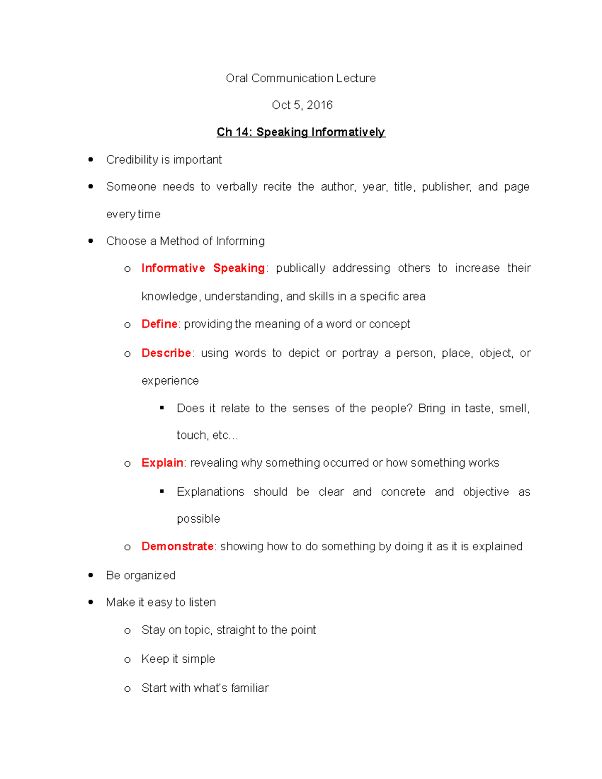 Lecture 10:05:16 - Oral Communication Lecture Oct 5, 2016 Ch 14 ...