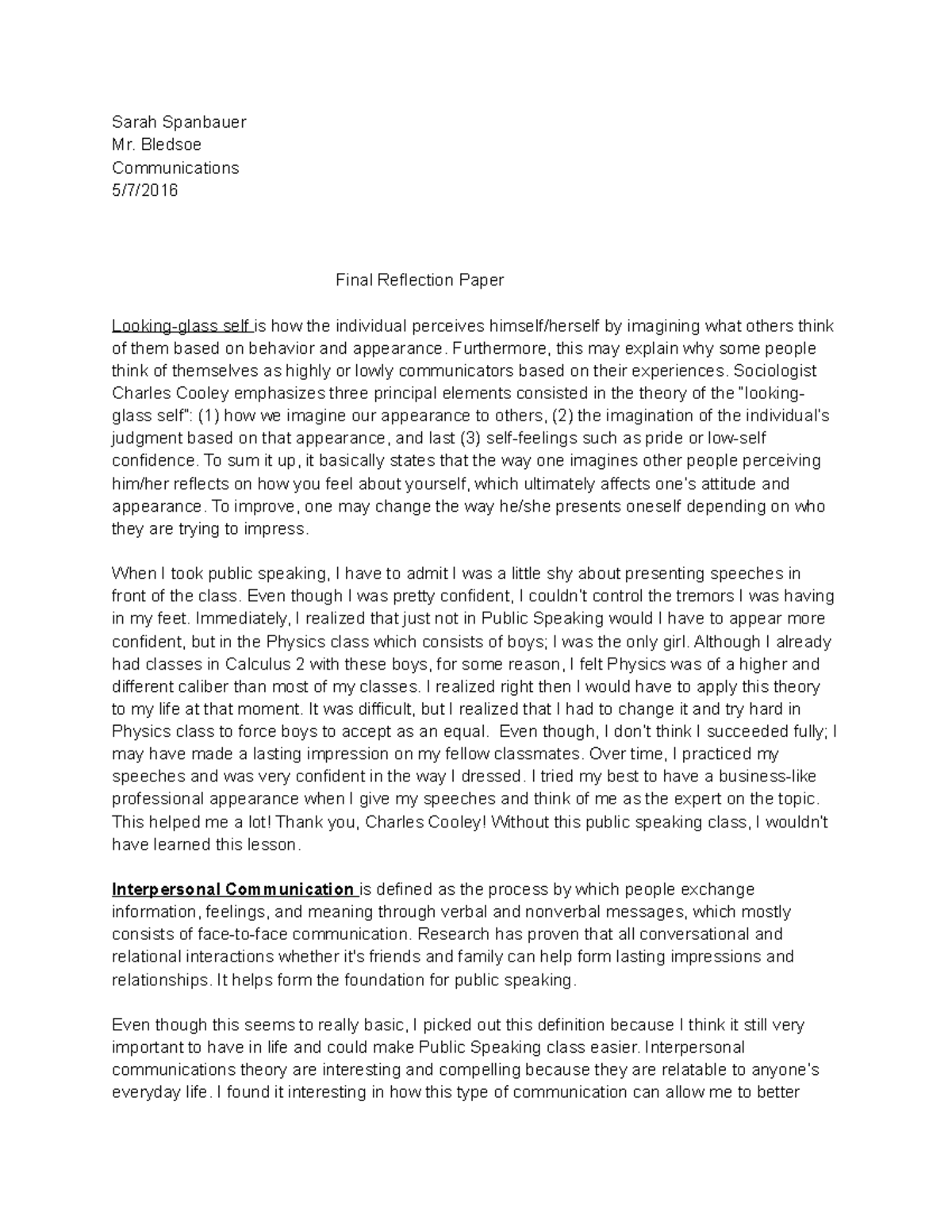 Communications - Sarah Spanbauer Mr. Bledsoe Communications 5/7/2016 ...