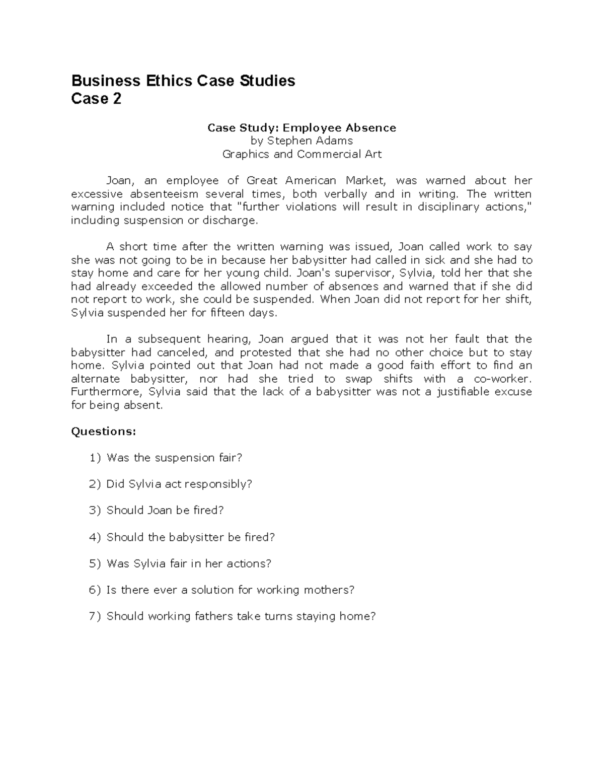 Acctg 9 Case-2 - Business Ethics Case Studies Case 2 Case Study ...