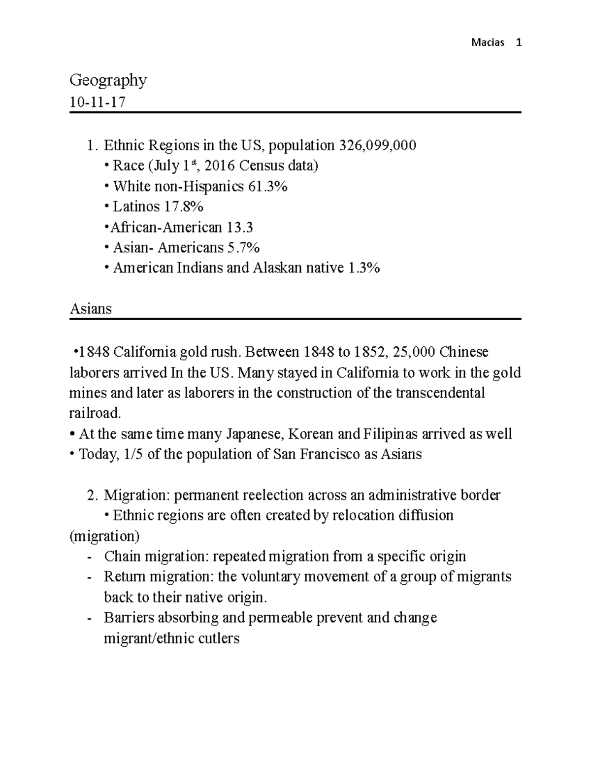 Geography 10-11-17 - Lecture notes 1,2 - Macias 1 Geography 10-11-17 1 ...