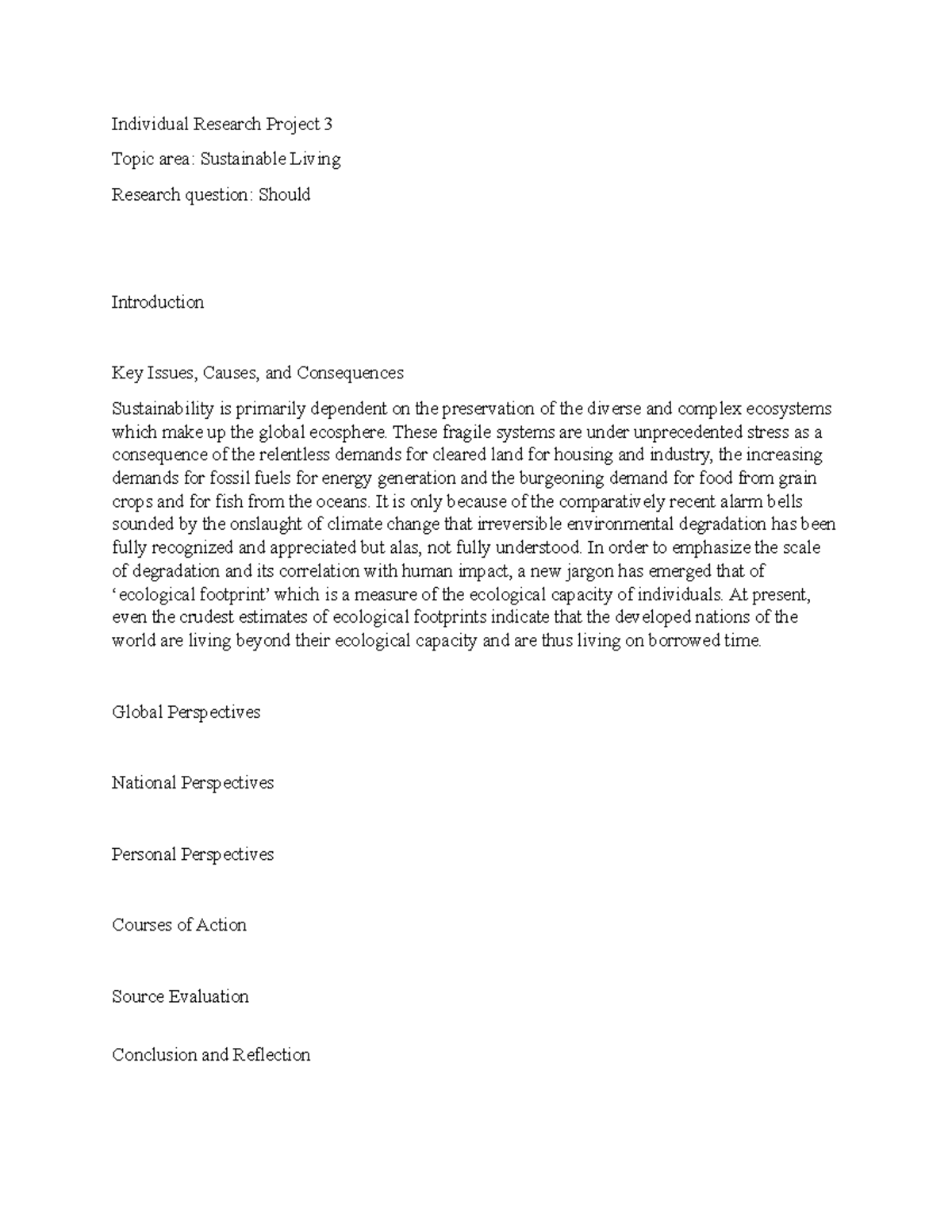 Sustainable Living - well researched - Individual Research Project 3 ...