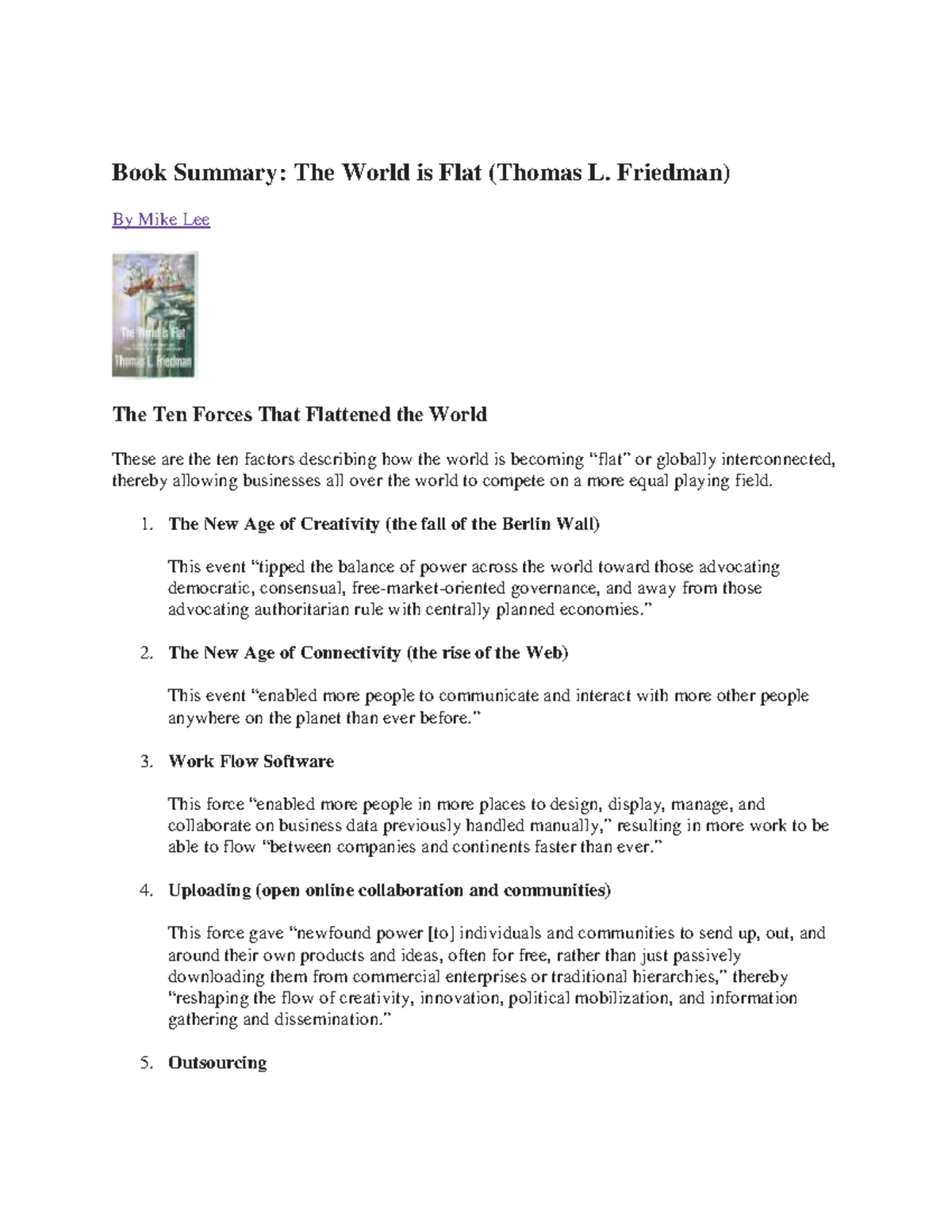 Summary of THe World is flat Thomas Friedman - Book Summary: The World ...