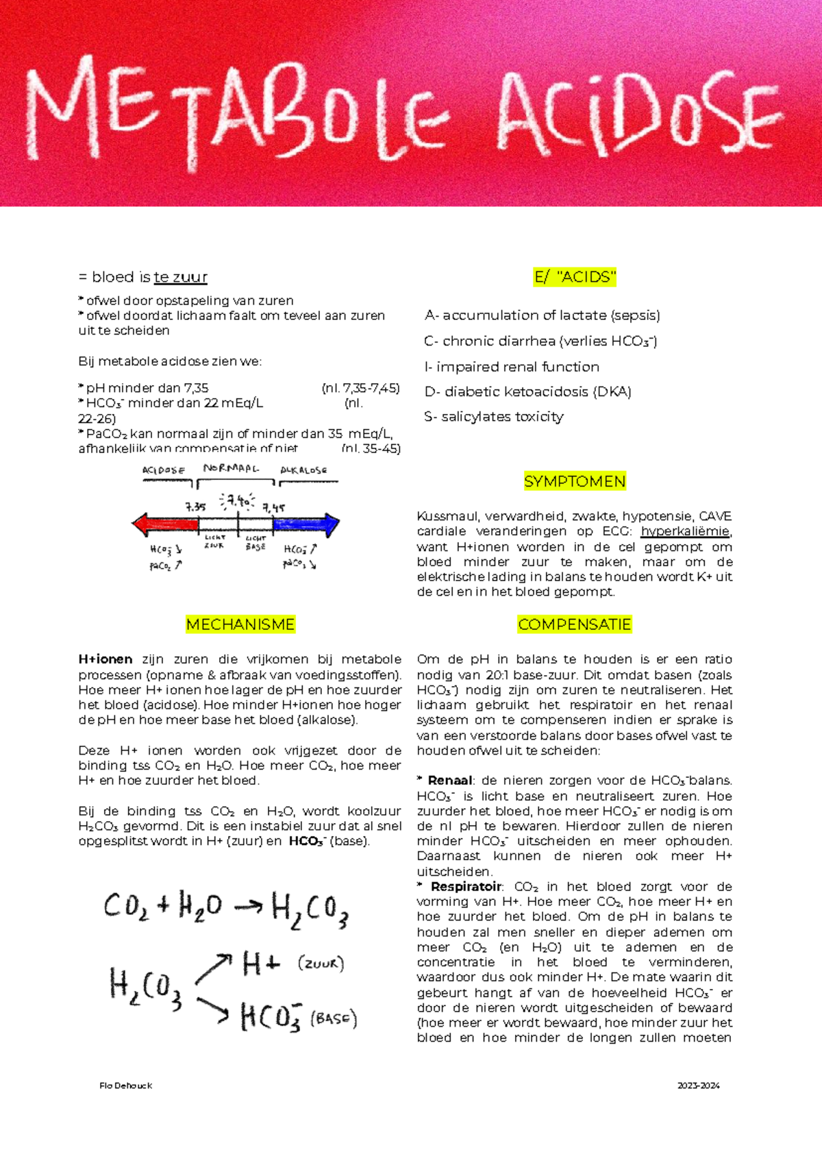 Samenvatting Metabole Acidose - Acute Zorg - = bloed is te zuur ofwel ...