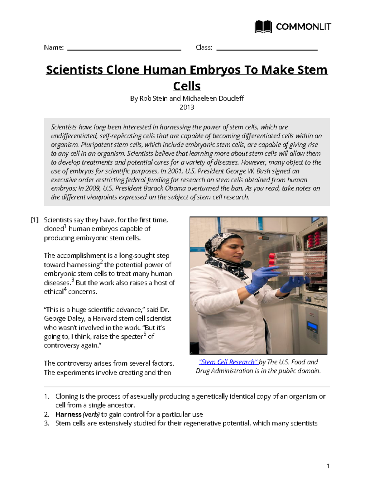 Scientists Clone Human Embryos to Make Stem Cells - Student-1 - Name ...