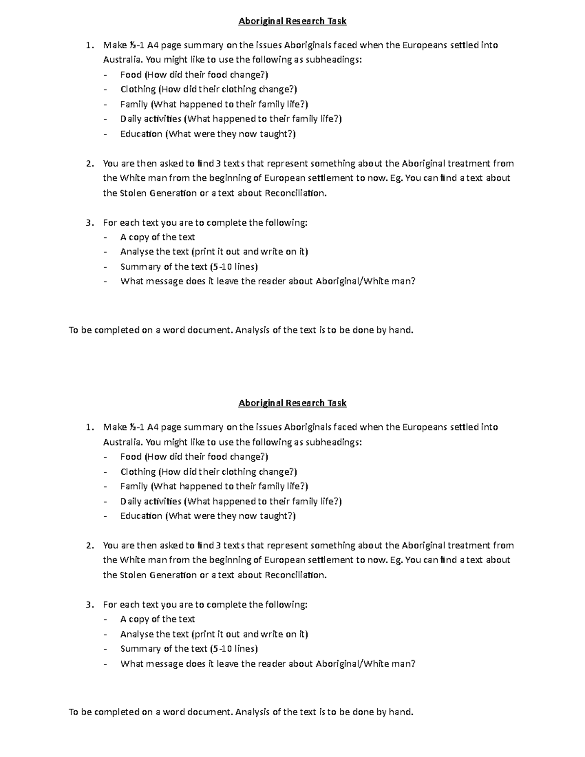 Aboriginal Research Task - Aboriginal Research Task Make ½-1 A4 page ...