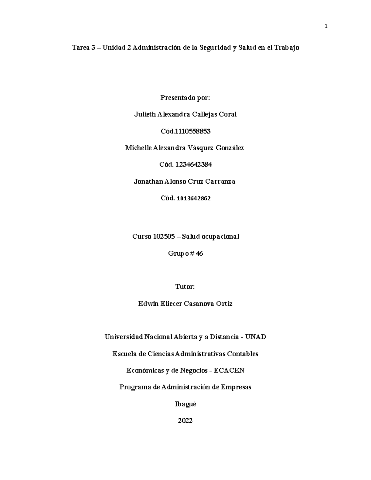 Tarea 3 - Unidad 2 Administración de la salud y seguridad en el trabajo ...