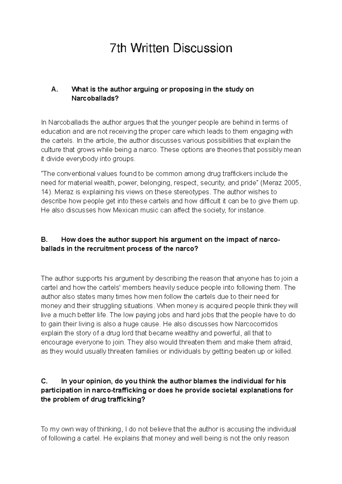 7th - 7th Written Discussion - 7th Written Discussion A. What is the ...