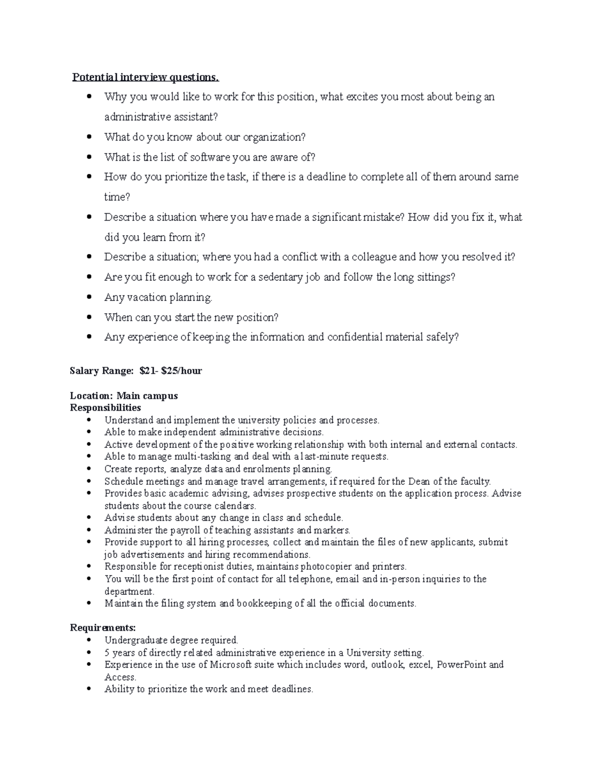 Job description - assignment 6 - Potential interview questions. Why you ...